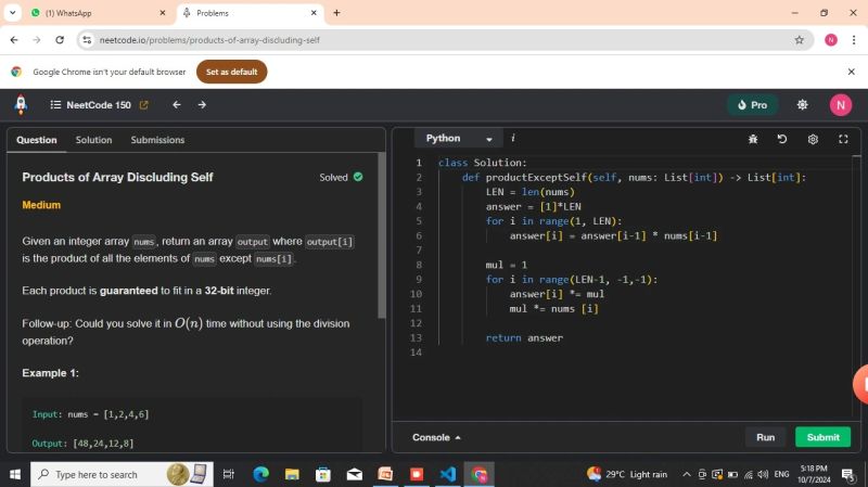 Nithya R on LinkedIn: 🚀 Problem Solved: Product of Array Except Self on ... Nithya R on LinkedIn: 🚀 Problem Solved: Product of Array Except Self on ...