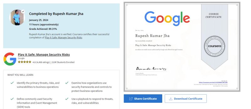 Completed Google cybersecurity certificate program | Rupesh Kumar Jha ... Completed Google cybersecurity certificate program | Rupesh Kumar Jha ...