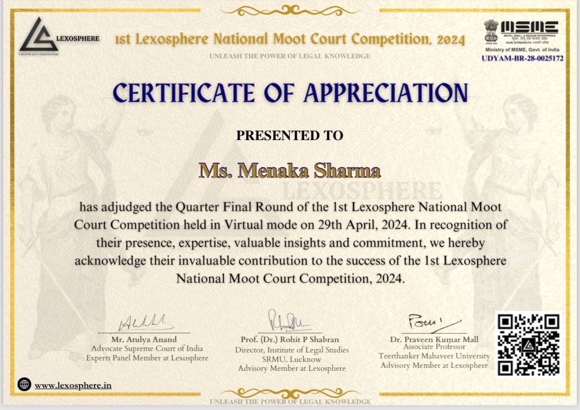 Adv. Menaka Sharma on LinkedIn: #latepost #april2024 #certificateof # ... Adv. Menaka Sharma on LinkedIn: #latepost #april2024 #certificateof # ...