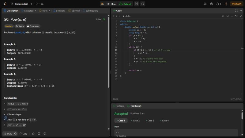 Day 39 of 100daysofcode challenge: Implementing Pow(x, n) | Shivam Raj ... Day 39 of 100daysofcode challenge: Implementing Pow(x, n) | Shivam Raj ...