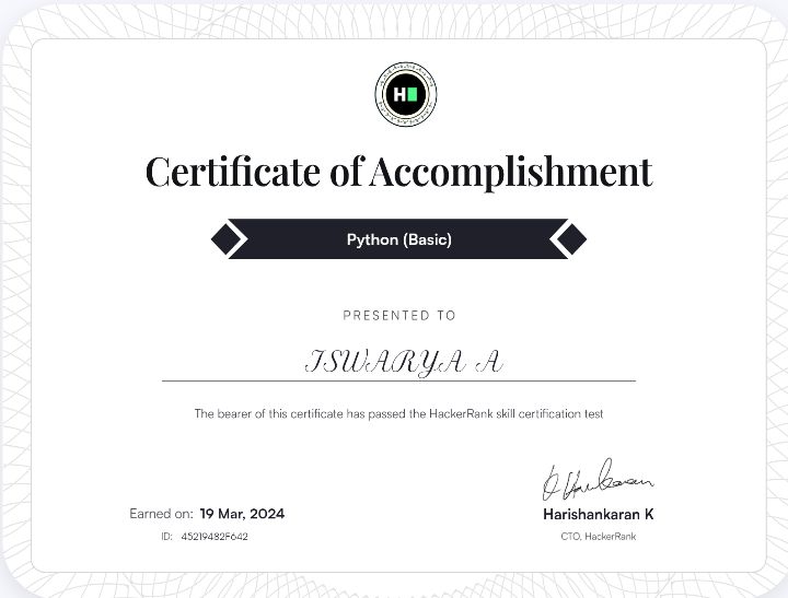 ISWARYA A on LinkedIn: #python #programming #hackerrank ISWARYA A on LinkedIn: #python #programming #hackerrank