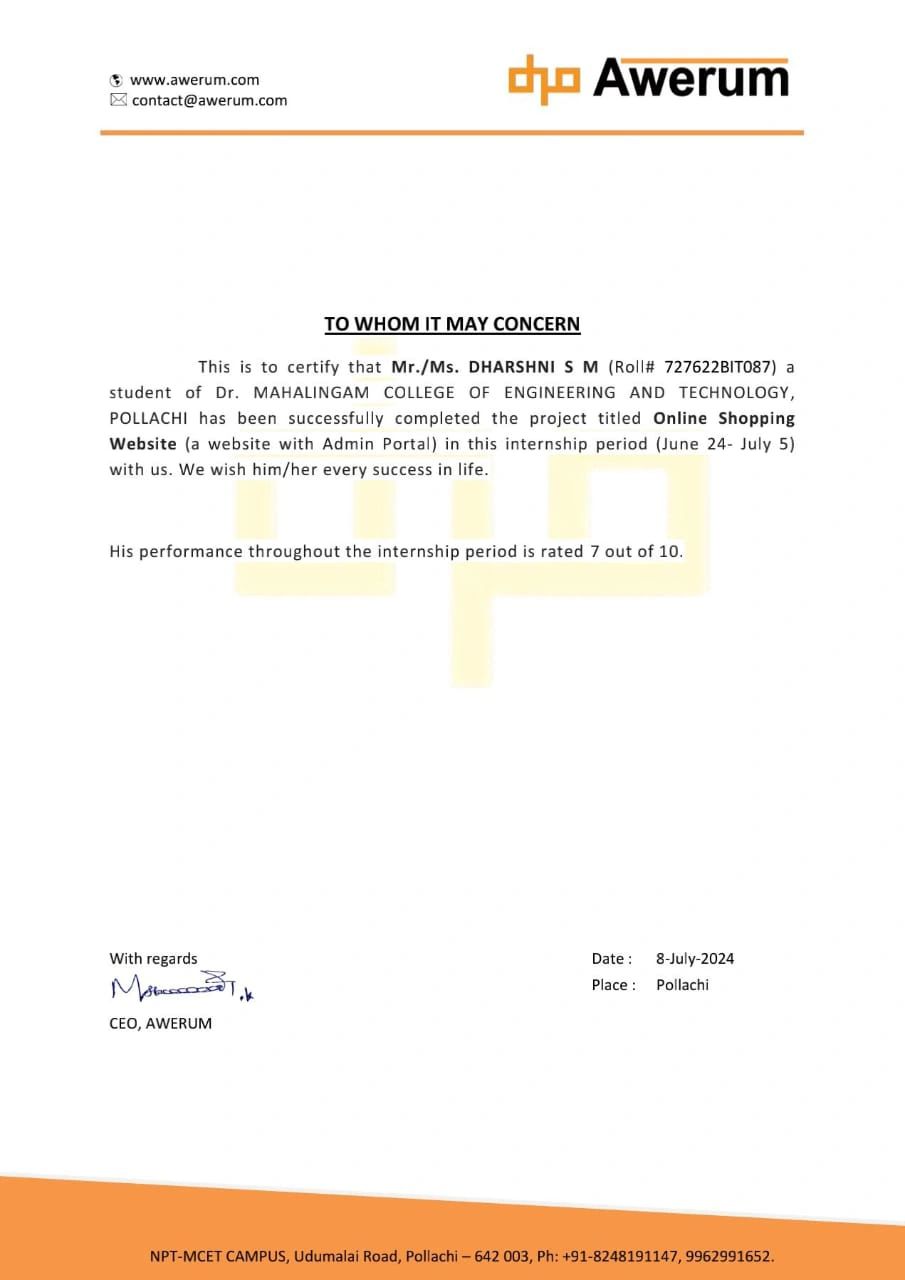 DHARSHNI S M on LinkedIn: #linkedin #connections #internship #awerum #mcet DHARSHNI S M on LinkedIn: #linkedin #connections #internship #awerum #mcet