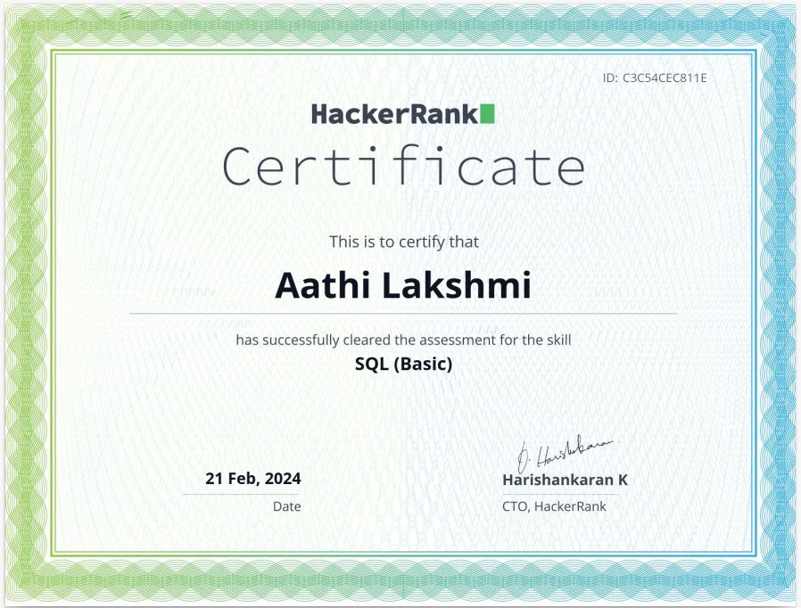 Aathi lakshmi on LinkedIn: #hackerrank #mysql #coding Aathi lakshmi on LinkedIn: #hackerrank #mysql #coding