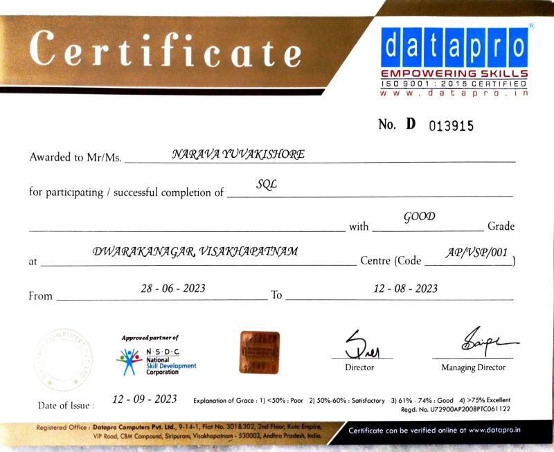 Yuva Kishore Narava on LinkedIn: #sql #sqlprogramming #sqlqueries Yuva Kishore Narava on LinkedIn: #sql #sqlprogramming #sqlqueries