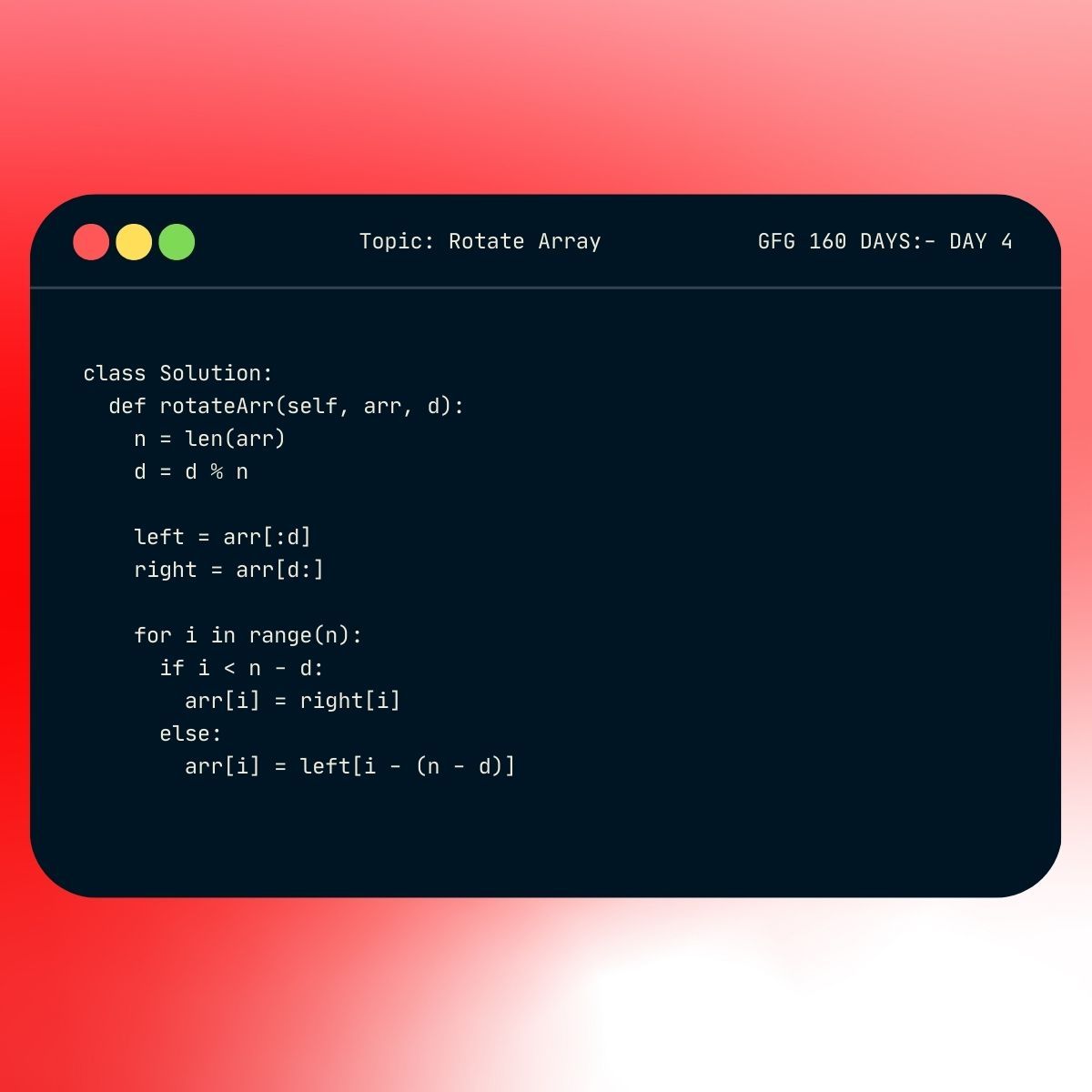 #gfg160 #geekstreak2025 #dsa #python #arraymanipulation #geeksforgeeks ... #gfg160 #geekstreak2025 #dsa #python #arraymanipulation #geeksforgeeks ...