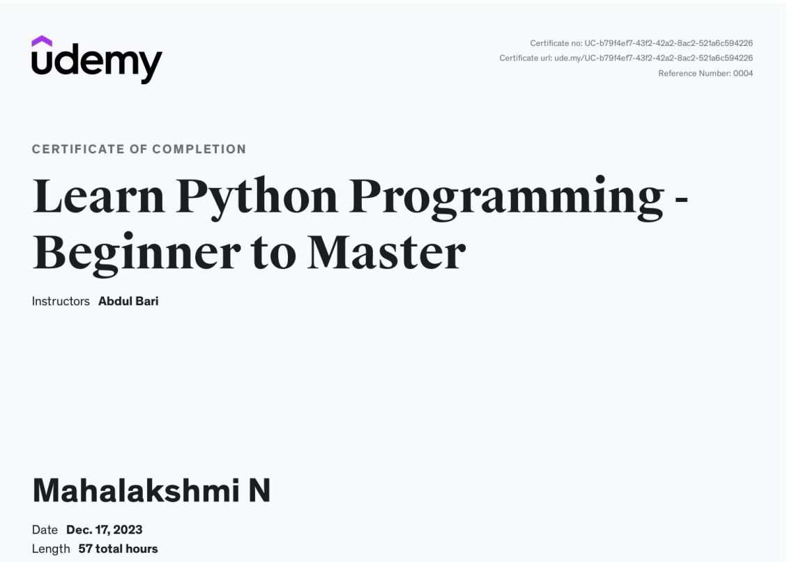 Mahalakshmi N on LinkedIn: #python #programming #udemy #automation Mahalakshmi N on LinkedIn: #python #programming #udemy #automation
