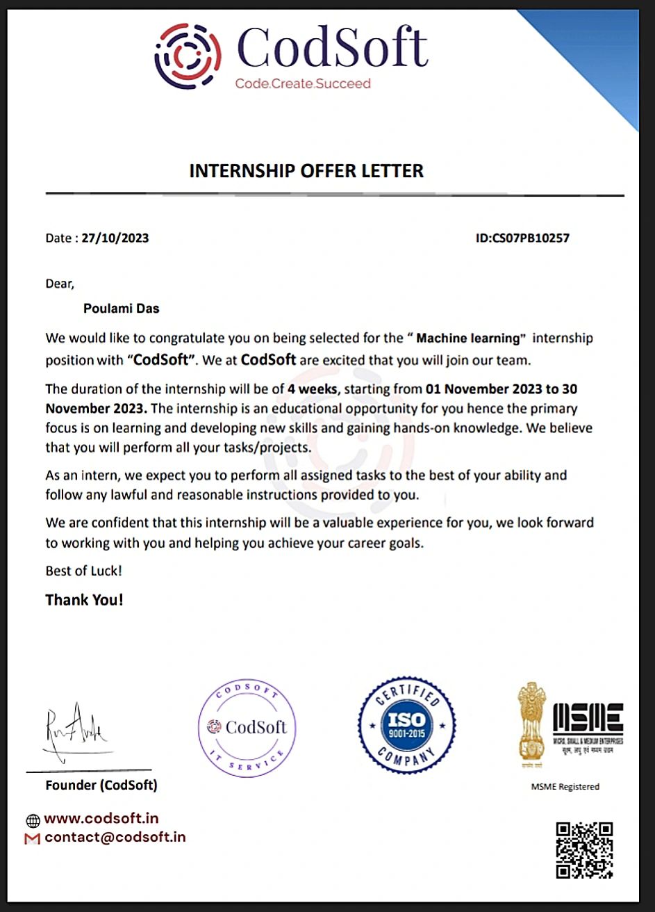 Poulami Das on LinkedIn: #codsoft #codsoftinternship #ml Poulami Das on LinkedIn: #codsoft #codsoftinternship #ml