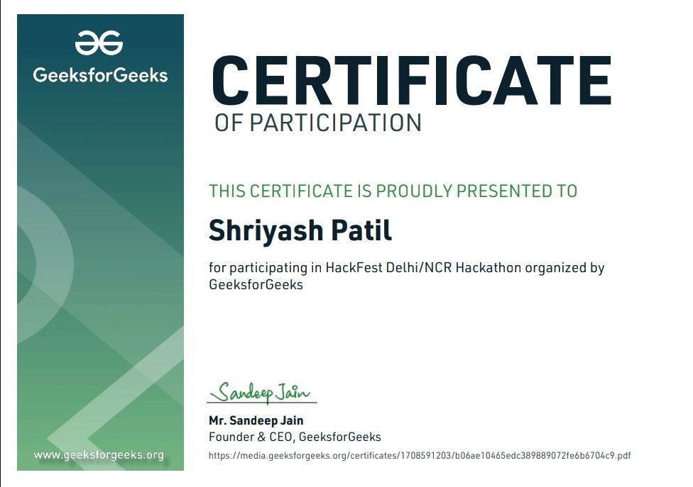 Shriyash Patil on LinkedIn: #hackathon #geeksforgeeks #techinnovation Shriyash Patil on LinkedIn: #hackathon #geeksforgeeks #techinnovation