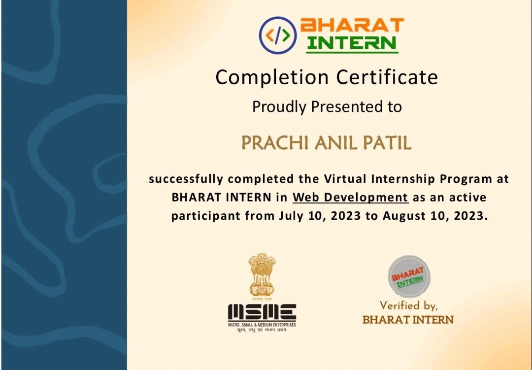 Prachi Patil on LinkedIn: #connections #bharatintern #internship # ... Prachi Patil on LinkedIn: #connections #bharatintern #internship # ...