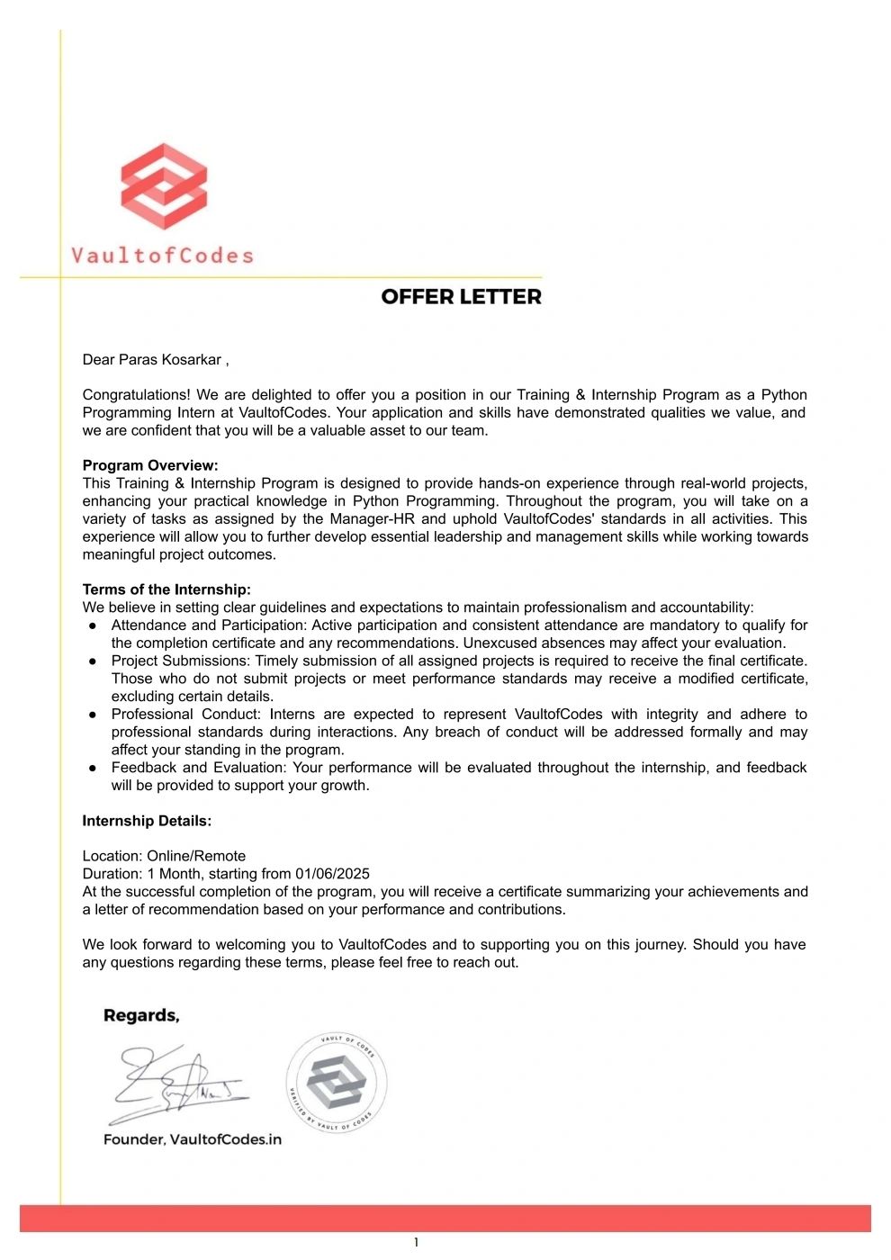 Excited to share that I’ve received an Offer Letter for a Python ... Excited to share that I’ve received an Offer Letter for a Python ...