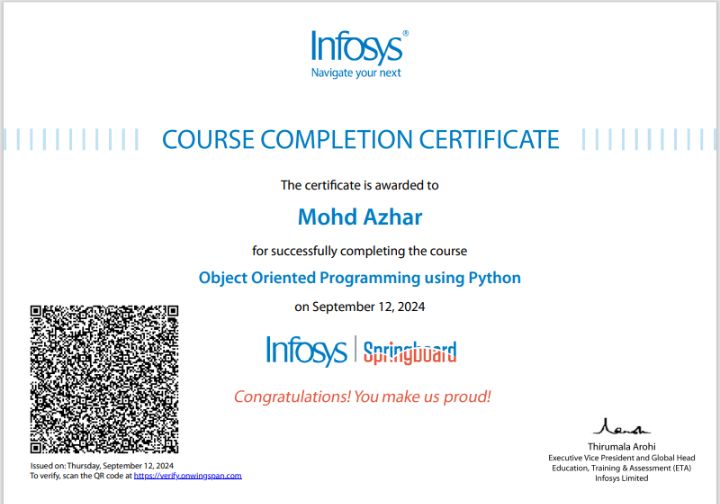 Mohd Azhar on LinkedIn: #python #oop #learning #coding #infosys # ... Mohd Azhar on LinkedIn: #python #oop #learning #coding #infosys # ...