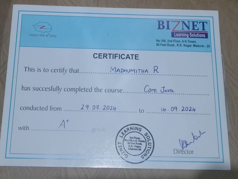 madhumitha r on LinkedIn: #corejava #java #techtraining #biznetlearning ... madhumitha r on LinkedIn: #corejava #java #techtraining #biznetlearning ...