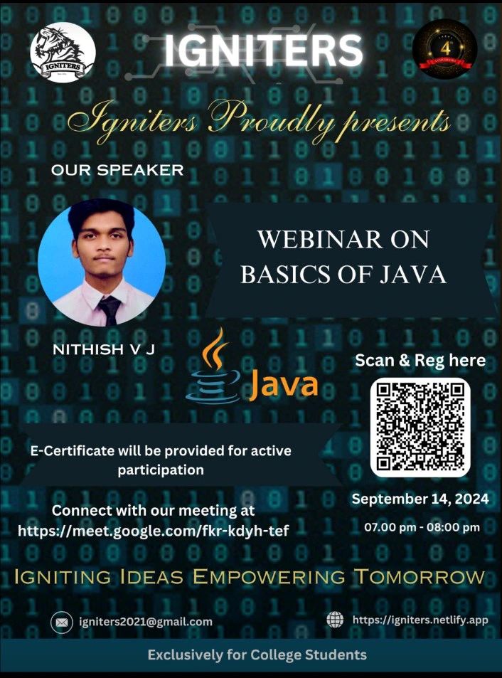 Nithish V.J. on LinkedIn: #java #programming #webinar #igniters Nithish V.J. on LinkedIn: #java #programming #webinar #igniters