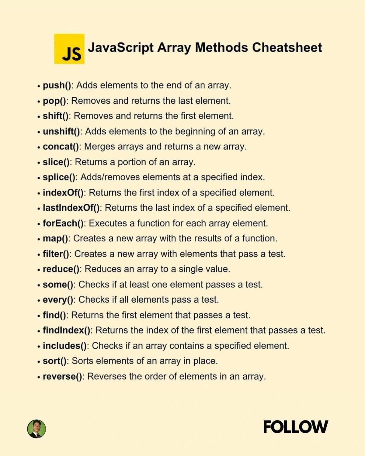 Anurag Singh on LinkedIn: JavaScript Array Methods CheatSheet. Save and ... Anurag Singh on LinkedIn: JavaScript Array Methods CheatSheet. Save and ...