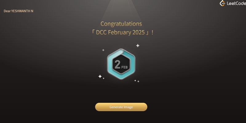 Earned the LeetCode DCC badge for February 2025 | Yeshwanth Nagula ... Earned the LeetCode DCC badge for February 2025 | Yeshwanth Nagula ...