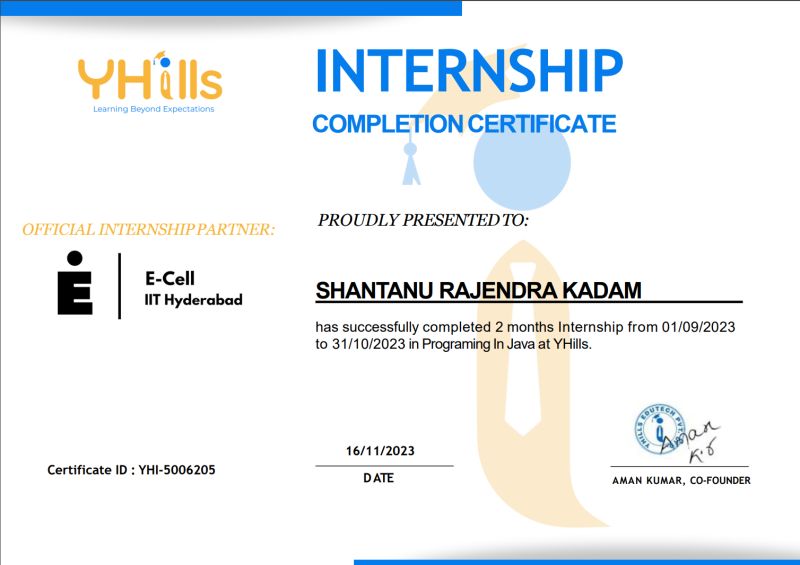 Shantanu Kadam on LinkedIn: #java #yhills Shantanu Kadam on LinkedIn: #java #yhills