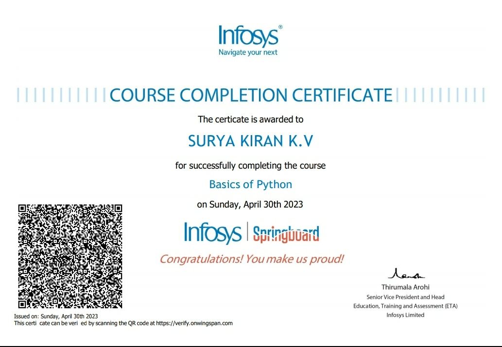🚀 Successfully completed the Python Basics course on Infosys ... 🚀 Successfully completed the Python Basics course on Infosys ...