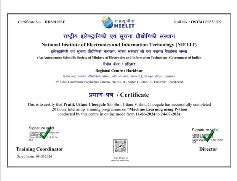 Pratik Chougale on LinkedIn: #machinelearning #python #nielit # ... Pratik Chougale on LinkedIn: #machinelearning #python #nielit # ...