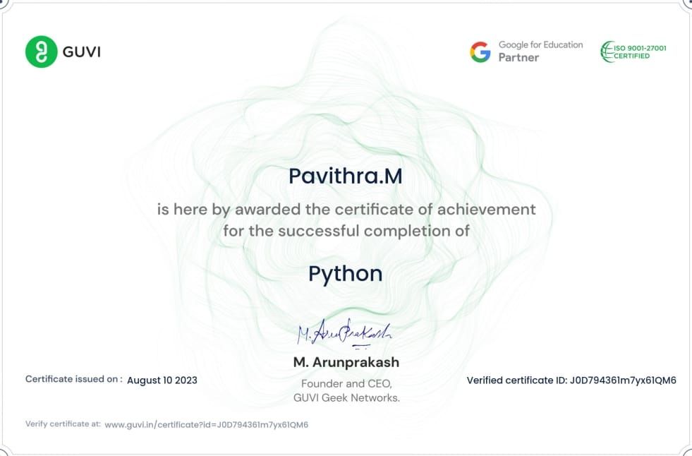 PAVITHRA M on LinkedIn: #python #programming #learningjourney #guvi # ... PAVITHRA M on LinkedIn: #python #programming #learningjourney #guvi # ...