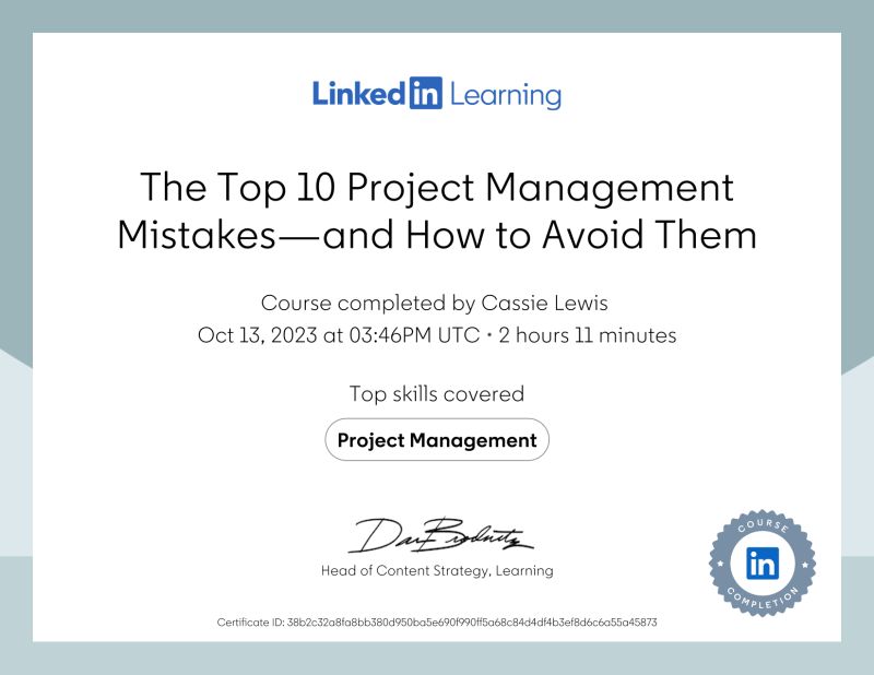 Cassie Lewis on LinkedIn: Certificate of Completion Cassie Lewis on LinkedIn: Certificate of Completion