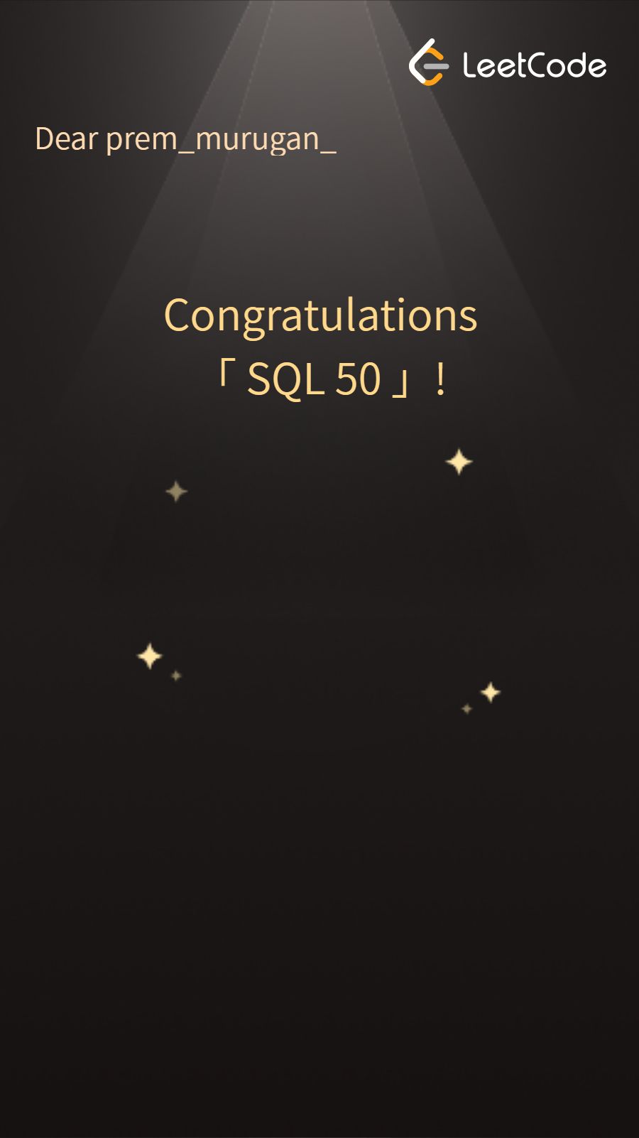 🚀 Achieved the SQL 50 Badge on LeetCode! 🎯 Excited to share that I've ... 🚀 Achieved the SQL 50 Badge on LeetCode! 🎯 Excited to share that I've ...
