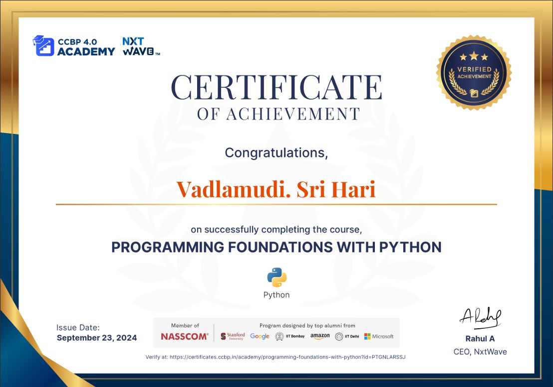 Vadlamudi Sri hari on LinkedIn: I’m thrilled to share that I’ve ... Vadlamudi Sri hari on LinkedIn: I’m thrilled to share that I’ve ...
