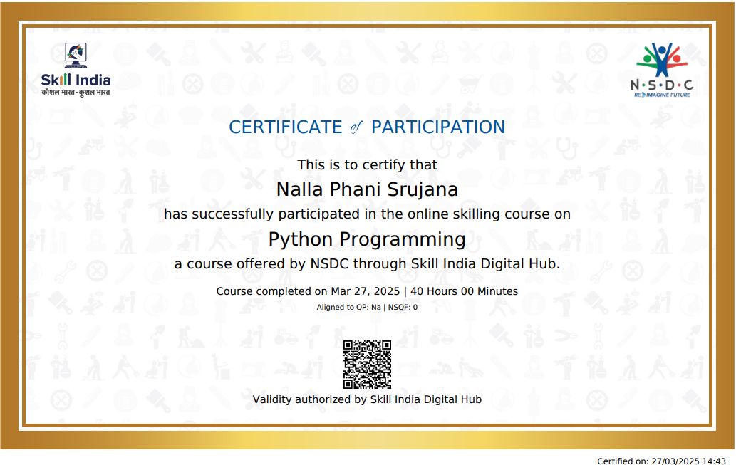 #python #skillindia #nsdc | Phani Srujana Nalla #python #skillindia #nsdc | Phani Srujana Nalla