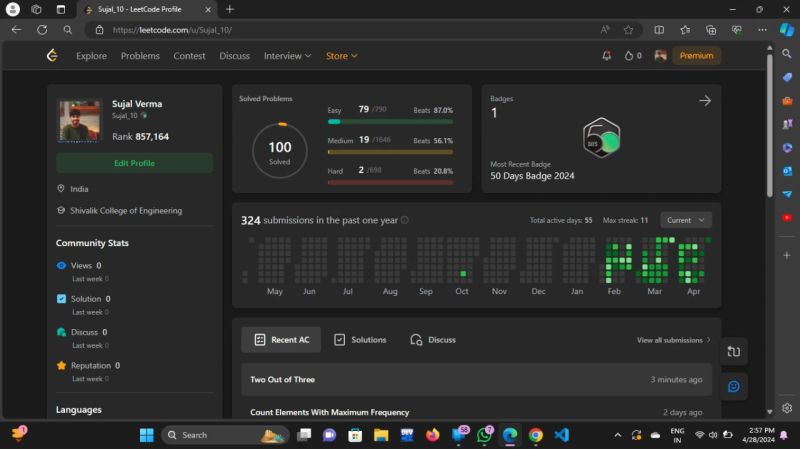 #leetcode #codingmilestone #algorithm #problemsolving | Sujal Verma #leetcode #codingmilestone #algorithm #problemsolving | Sujal Verma
