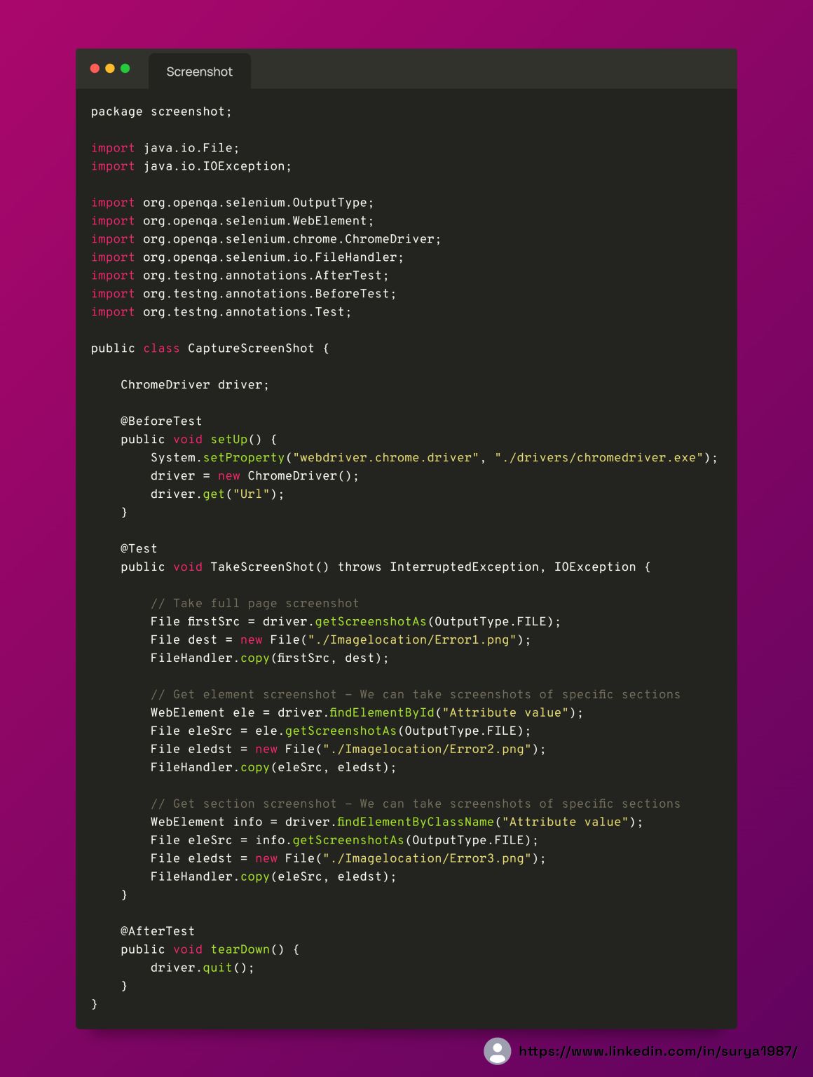 How to Automate Screenshots with Selenium WebDriver | Surya K posted on ... How to Automate Screenshots with Selenium WebDriver | Surya K posted on ...