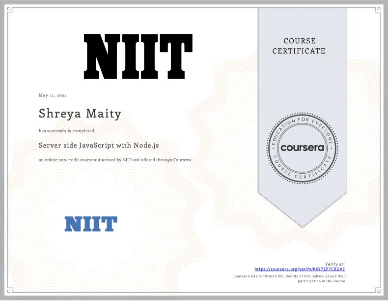 Completed server-side JavaScript with Node.js course | SHREYA MAITY ... Completed server-side JavaScript with Node.js course | SHREYA MAITY ...