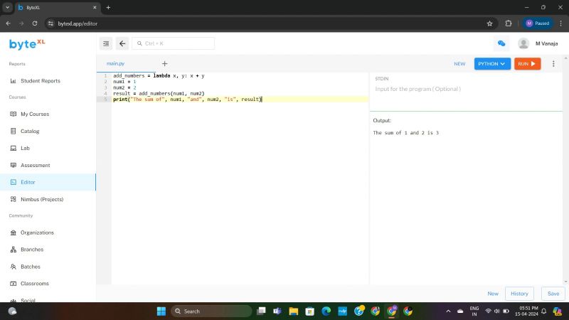 Vanaja Medam on LinkedIn: Adding of two numbers using lambda function # ... Vanaja Medam on LinkedIn: Adding of two numbers using lambda function # ...
