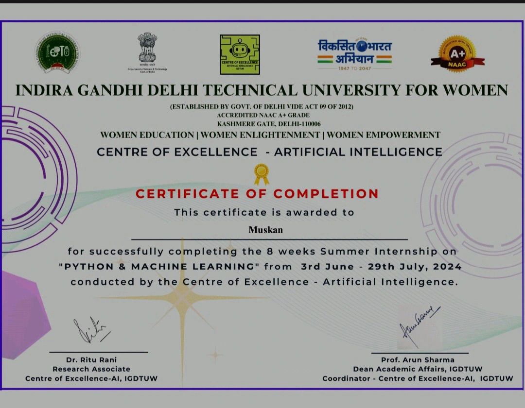 Muskan bharti on LinkedIn: #python #machinelearning #internship # ... Muskan bharti on LinkedIn: #python #machinelearning #internship # ...