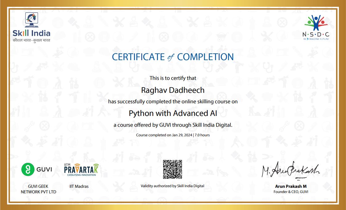 Raghav Dadheech on LinkedIn: #skilldigitalindia #python #advancedai Raghav Dadheech on LinkedIn: #skilldigitalindia #python #advancedai
