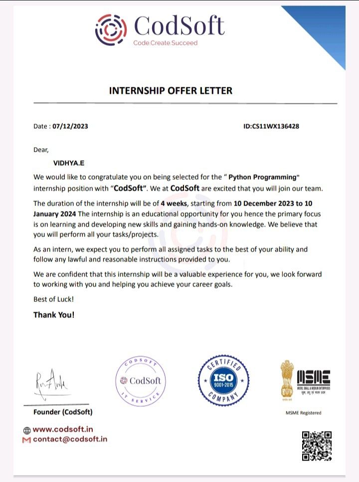 Vidhya .E on LinkedIn: #codsoft #internship #webdevelopment Vidhya .E on LinkedIn: #codsoft #internship #webdevelopment