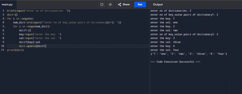 Vishnu Vadlamudi on LinkedIn: concatenation of two dictionaries by ... Vishnu Vadlamudi on LinkedIn: concatenation of two dictionaries by ...