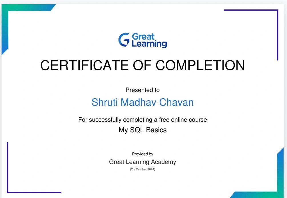 Shruti Chavan on LinkedIn: #sql #mysql #greatlearning #database #banking Shruti Chavan on LinkedIn: #sql #mysql #greatlearning #database #banking