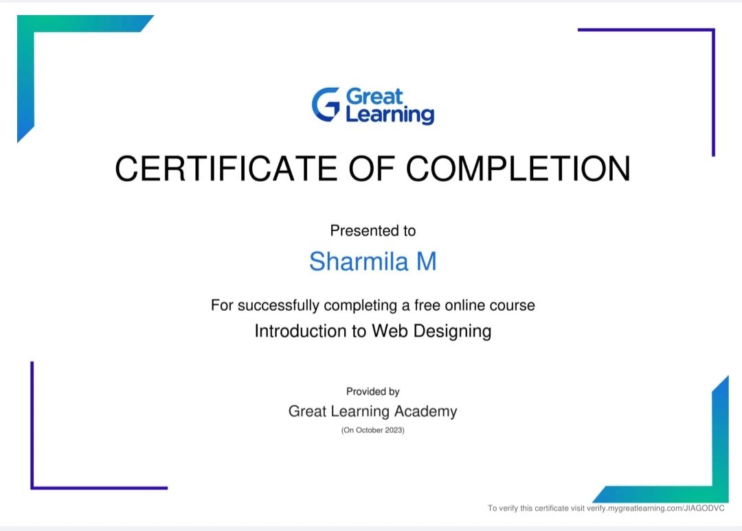 Sharmila M on LinkedIn: I have completed introduction to web designing ... Sharmila M on LinkedIn: I have completed introduction to web designing ...