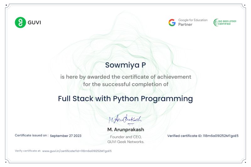 Sowmiya Selvam on LinkedIn: #guvi #html #css #js #fullstack #python # ... Sowmiya Selvam on LinkedIn: #guvi #html #css #js #fullstack #python # ...