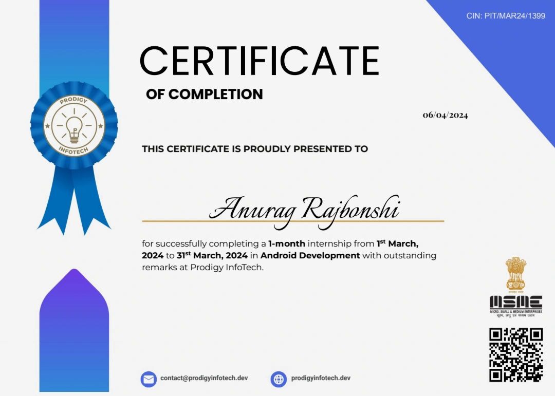 #androiddev #prodigyinfotech #internship | Anurag Rajbonshi #androiddev #prodigyinfotech #internship | Anurag Rajbonshi