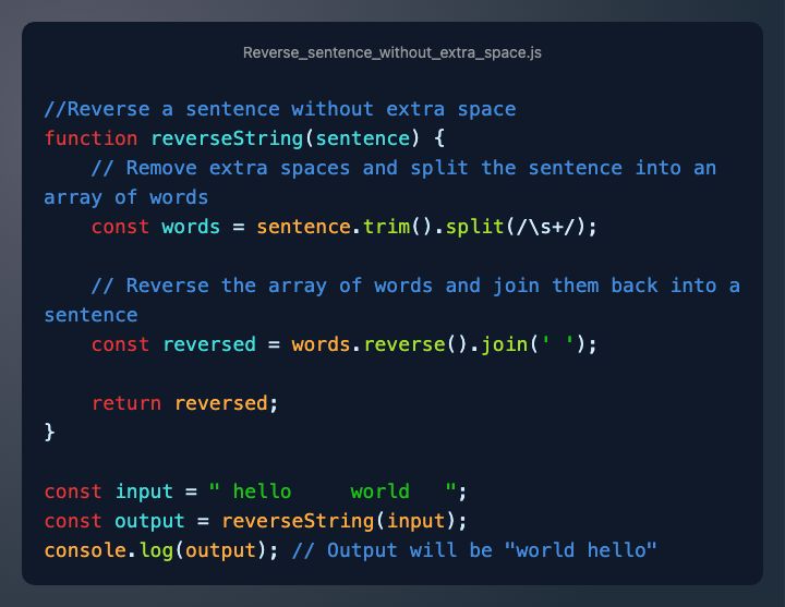How to reverse a sentence in JavaScript | Saumay Paul posted on the ... How to reverse a sentence in JavaScript | Saumay Paul posted on the ...