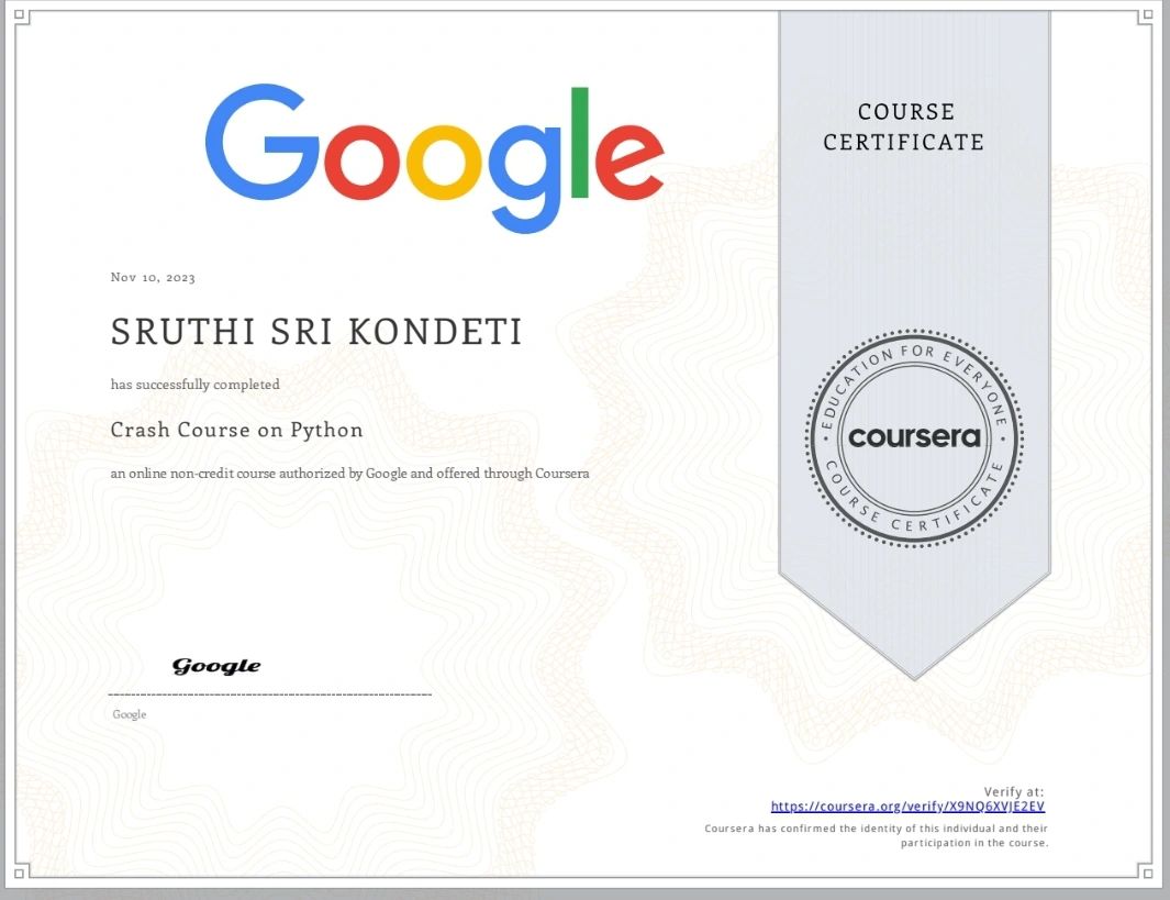 Sruthi sri Kondeti on LinkedIn: #google #crashcourseonpython #python # ... Sruthi sri Kondeti on LinkedIn: #google #crashcourseonpython #python # ...