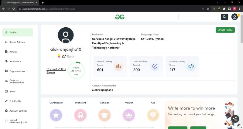 ALOK RANJAN JHA on LinkedIn: #gfg #consistency #problemsolving #dsa # ... ALOK RANJAN JHA on LinkedIn: #gfg #consistency #problemsolving #dsa # ...