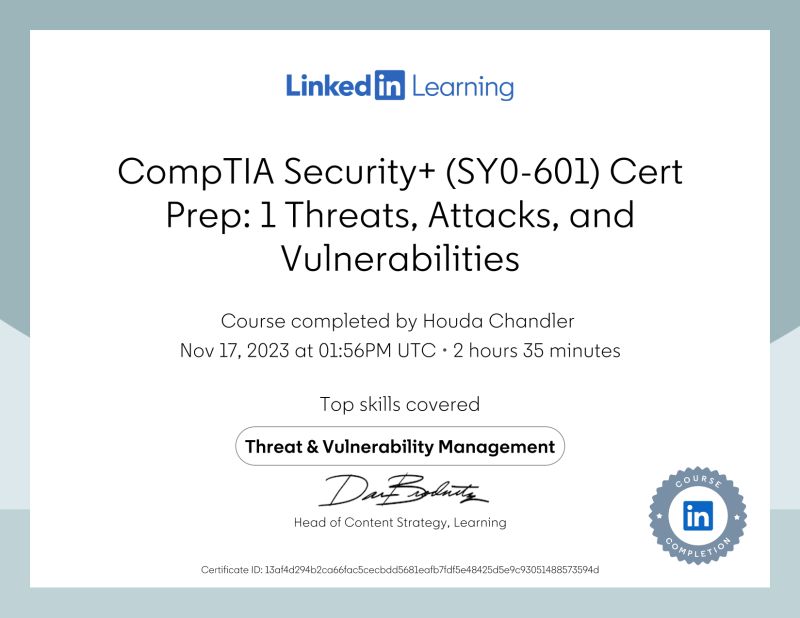 Houda Chandler on LinkedIn: Certificate of Completion Houda Chandler on LinkedIn: Certificate of Completion