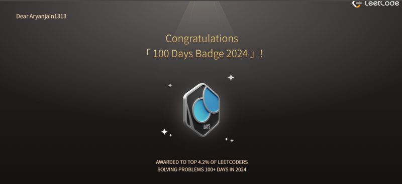 Aryan Jain on LinkedIn: #leetcode #100daysofleetcode #milestone Aryan Jain on LinkedIn: #leetcode #100daysofleetcode #milestone