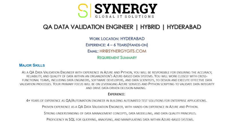 Narasimha Vaka on LinkedIn: Looking to hire QA Data Validation Engineer ... Narasimha Vaka on LinkedIn: Looking to hire QA Data Validation Engineer ...