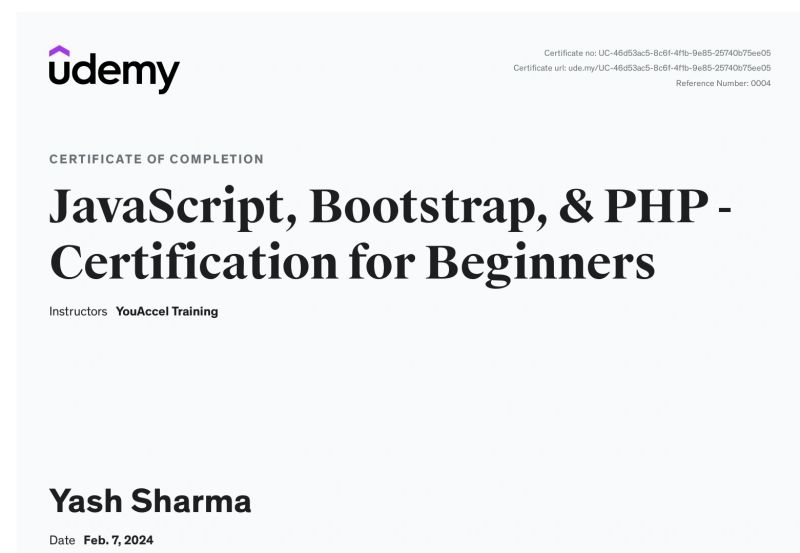 Yash Sharma on LinkedIn: #php #javascript #bootstrap #udemycertificate ... Yash Sharma on LinkedIn: #php #javascript #bootstrap #udemycertificate ...