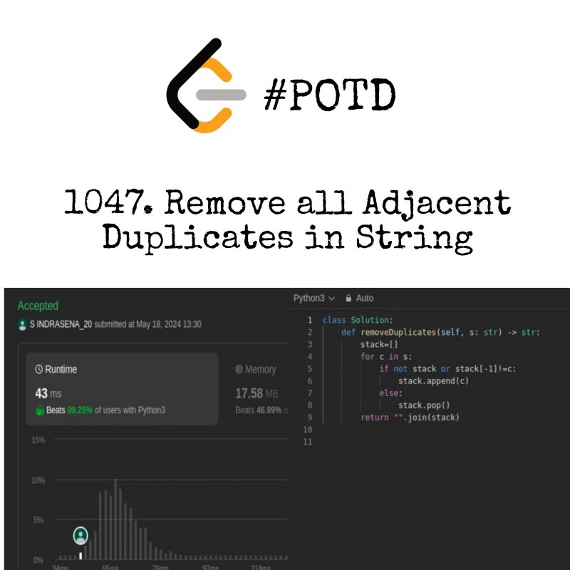 S. INDRASENA on LinkedIn: #leetcode #python #dsa #problem1047 # ... S. INDRASENA on LinkedIn: #leetcode #python #dsa #problem1047 # ...