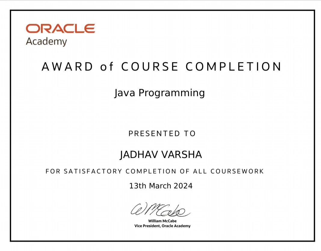 JADHAV VARSHA on LinkedIn: #oracle #java #oracle #javaprogramming # ... JADHAV VARSHA on LinkedIn: #oracle #java #oracle #javaprogramming # ...