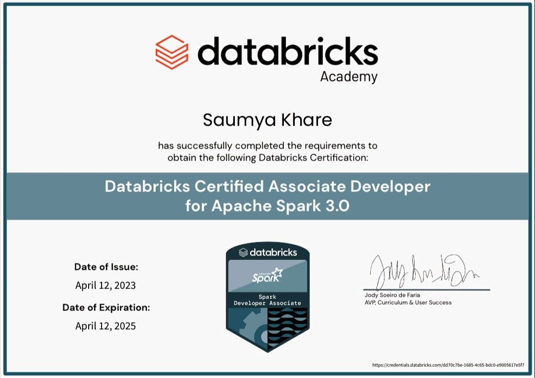Saumya Khare on LinkedIn: Databricks Certified Saumya Khare on LinkedIn: Databricks Certified