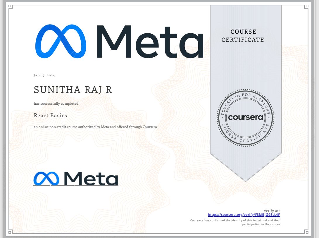 Sunitha Raj R on LinkedIn: #courseracertification #educationforall #meta Sunitha Raj R on LinkedIn: #courseracertification #educationforall #meta